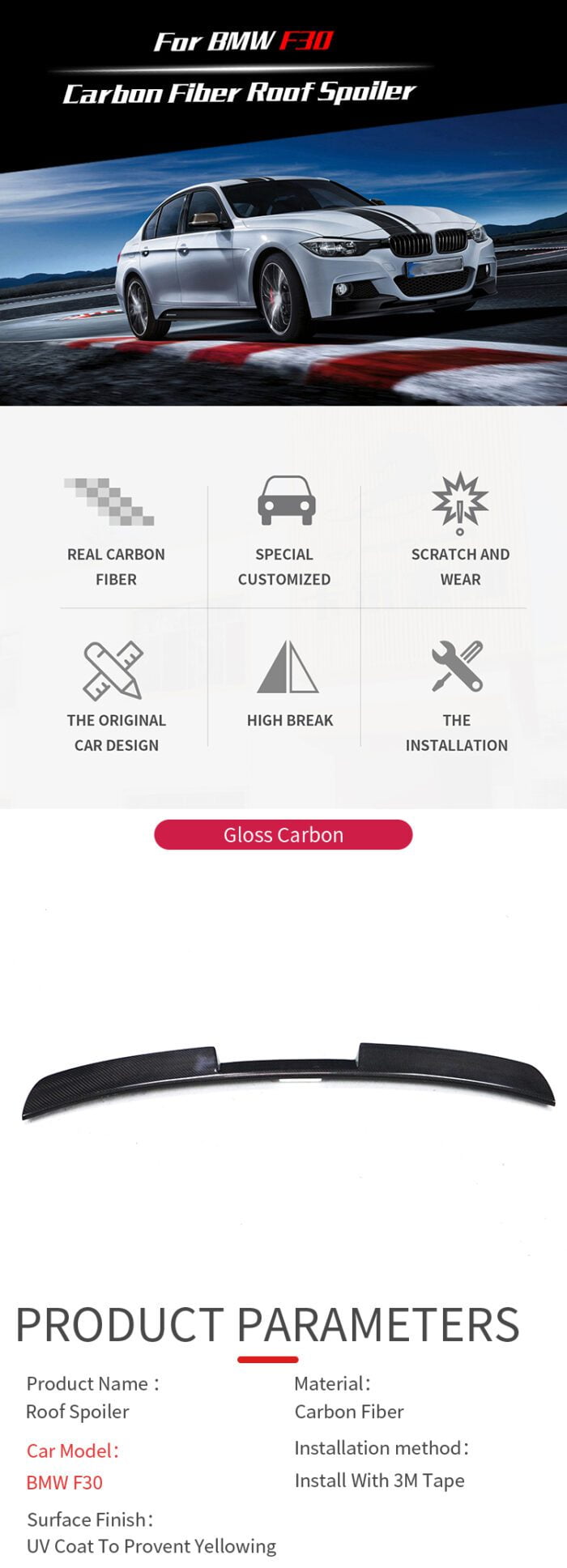 BMW F30 V Type Carbon Roof Spoiler – Guangdong Carbonss Tuning Co., Ltd.