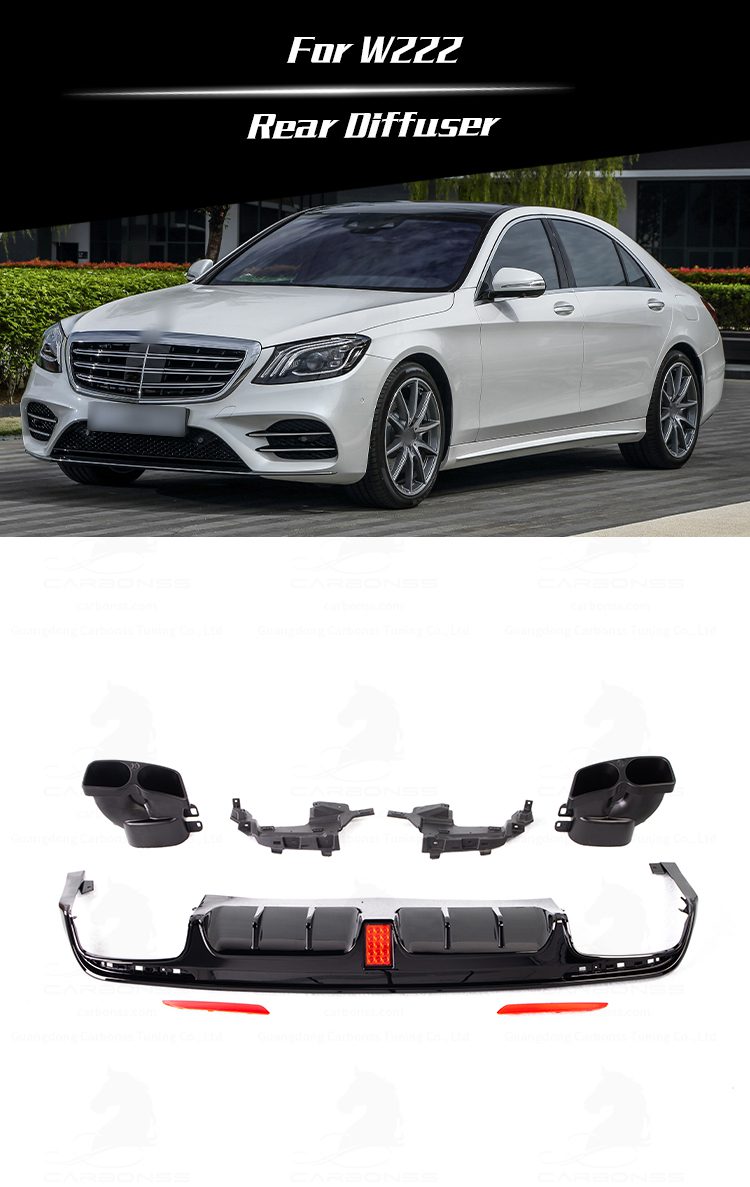 Mercedes Benz W222 BB style Gloss Black Rear Bumper Diffuser ...
